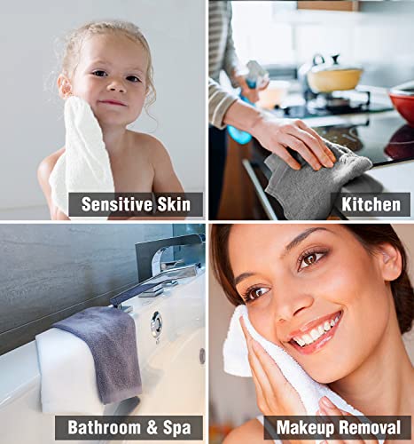 SUMMERMIA 12 Pack Bamboo Washcloths 13" x 13" - Soft Wash Cloths for Your Face Towel, Wash Cloths for Your Body (White)