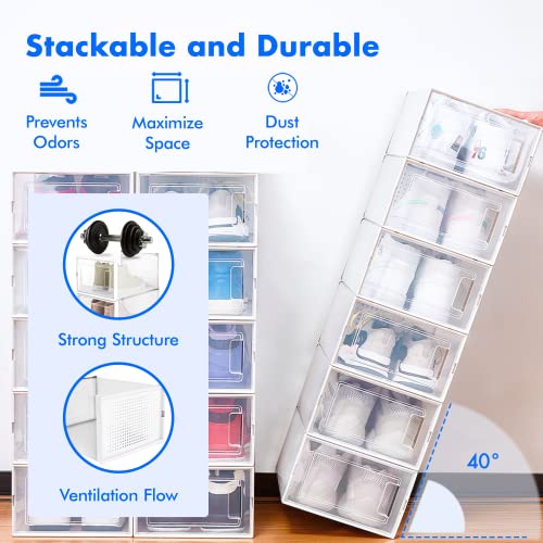 Goodies Lab Plastic Storage Bins With Lids + Shoe Boxes Clear Plastic Stackable - Storage Containers For Organizing + Shoe Organizer For Closet, Hat Organizer Closet Shoe Organizer Shoe Box