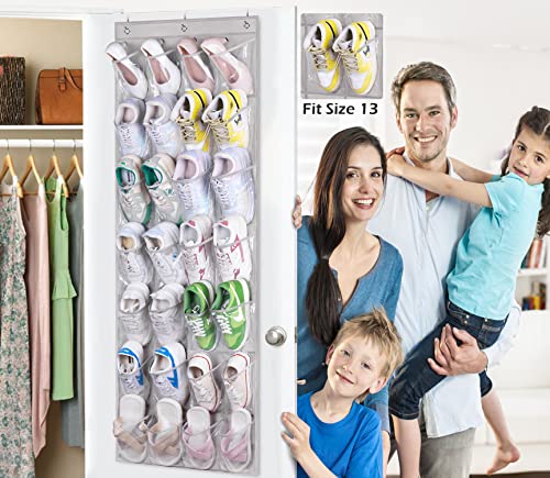 AOODA 28 Large Pockets Hanging Shoe Organizer, Large 28 Pockets Clear Over The Door Shoe Rack, 2 Item Bundle