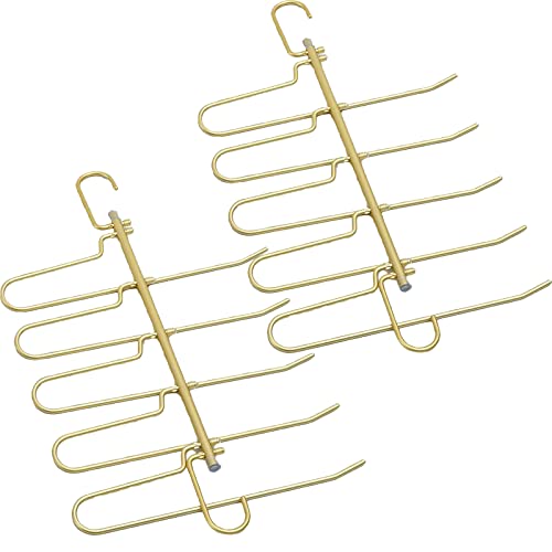 Gold Aluminum Alloy Magic Pants Hangers Space Saving Closet Hangers 5 Layers 4 Uses Multi Functional Pants Rack Heavy Duty Wardrobe Organizer Racks for Jeans, Suit Pants, Towel (2 Pack)