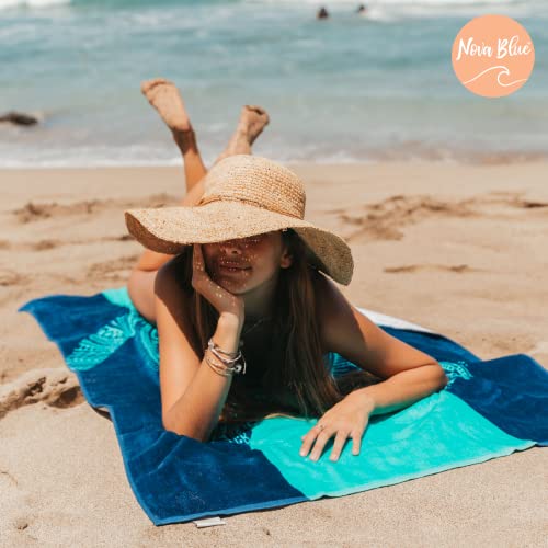 Nova Blue Turtle Beach Towel – Tropical Blue Colors with A Unique Design, Extra Large, XL (34”x 63”) Made from 100% Cotton for Kids & Adults
