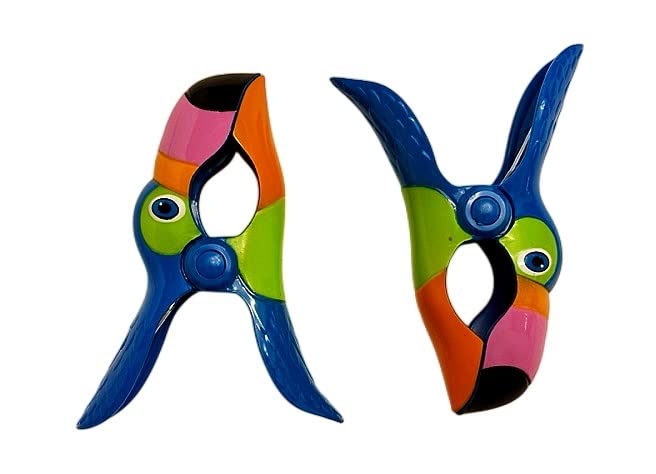 C&H Beach Tower Clips, Beach Towel Holders, Clips, Beach, Patio or Pool Accessories, Portable Towel Clips, Chip Clips, Secure Clips, Toucan Style (2 Set Per Order)