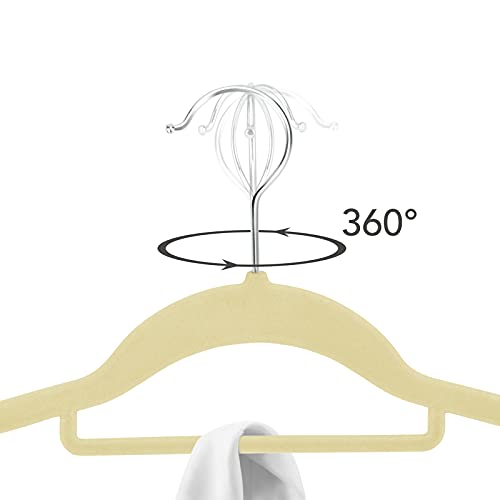 NesTidy Ladies Velvet Hangers 60 Pack, 16.5" Non-Slip Felt Hangers with Swivel Hook, Space Saving Hangers Flocked Hangers for Coats, Sweaters, Jackets, Pants & Dress Clothes(Ivory)