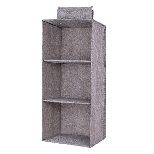 3/4/5 Shelf Hanging Organizer, Cotton Linen Hanging Closet Organizer, Collapsible Closet Organizer for Bedroom, Grey Color (3 Shelf)