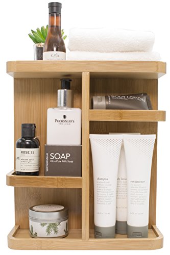 Sorbus 360° Bamboo Cosmetic Organizer, Multi-Function Storage Carousel for Makeup, Toiletries, and More — Great for Vanity, Desk, Bathroom, Bedroom, Closet, Kitchen (Bamboo)