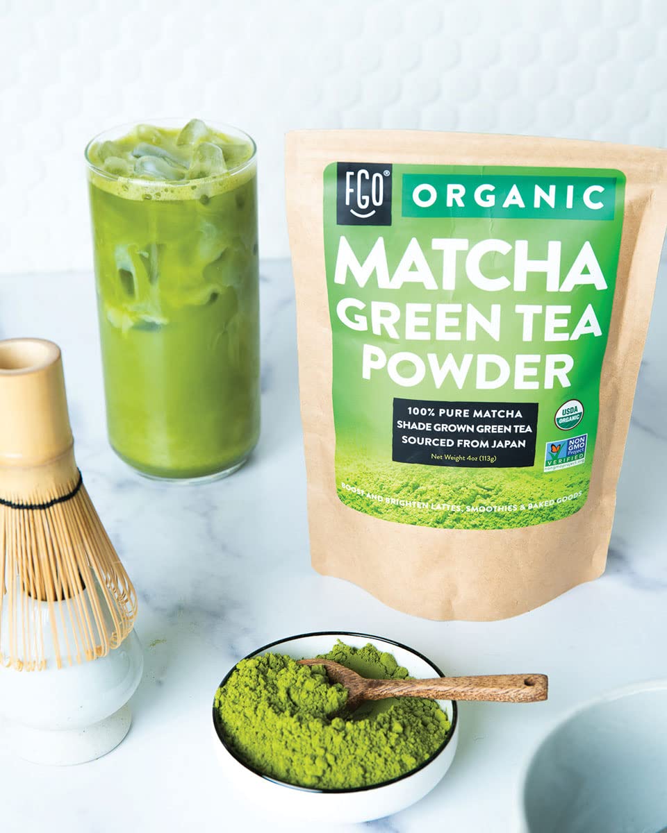 FGO Organic Matcha Green Tea Powder, Japanese Culinary Grade for Cooking, Baking, and Smoothies, 4 Ounce Resealable Bag, Packaging May Vary (Pack of 1)