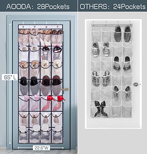 AOODA 28 Large Pockets Hanging Shoe Organizer, Large 28 Pockets Clear Over The Door Shoe Rack, 2 Item Bundle
