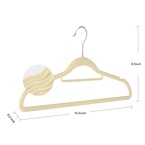 NesTidy Ladies Velvet Hangers 60 Pack, 16.5" Non-Slip Felt Hangers with Swivel Hook, Space Saving Hangers Flocked Hangers for Coats, Sweaters, Jackets, Pants & Dress Clothes(Ivory)