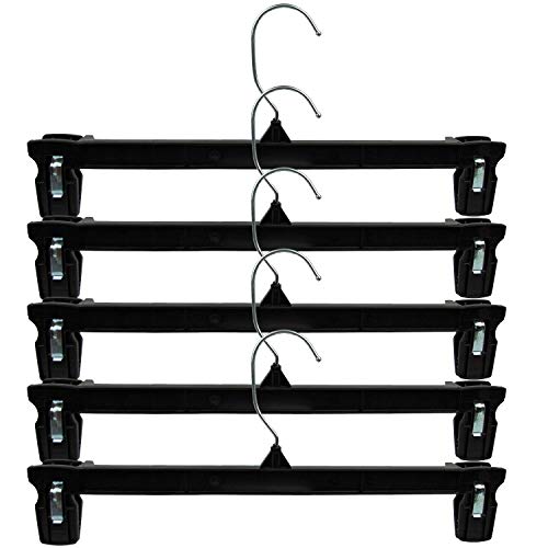 Hangon Recycled Plastic with Ridged Clips Pants Hangers, 12 Inch, Black, 25 Pack