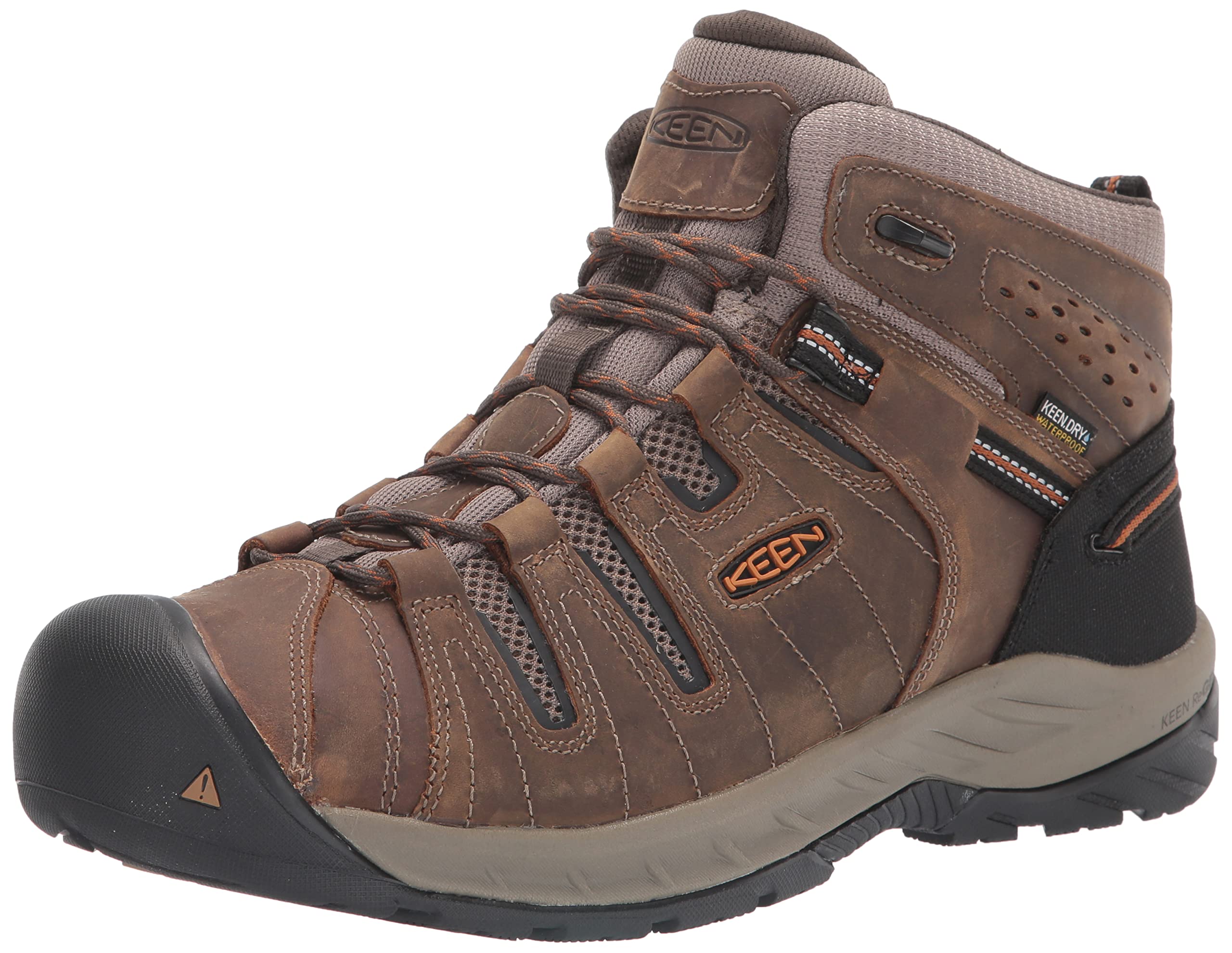 KEEN Utility Men's Flint 2 Mid Height Soft Toe Waterproof Non Slip Work Boots, Black Olive/Brindle, 14 Wide