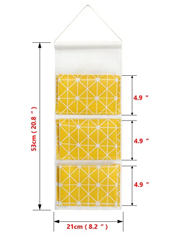 KINGREE 3Pcs Wall Closet Hanging Storage Bag, Premium Linen Fabric Over The Door Organizer, Hanging Storage Pouches with 3 Pockets for Bedroom Bathroom - Waterproof & Stylish(Grid)