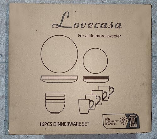 LOVECASA Red Dinnerware Sets for 4, 16 PCS Porcelain Dishes Set, Round Plates and Bowls Sets Including Dinner Plates, Dessert Plates, Bowls and Mugs, Microwave&Dishwasher Safe, Orangered