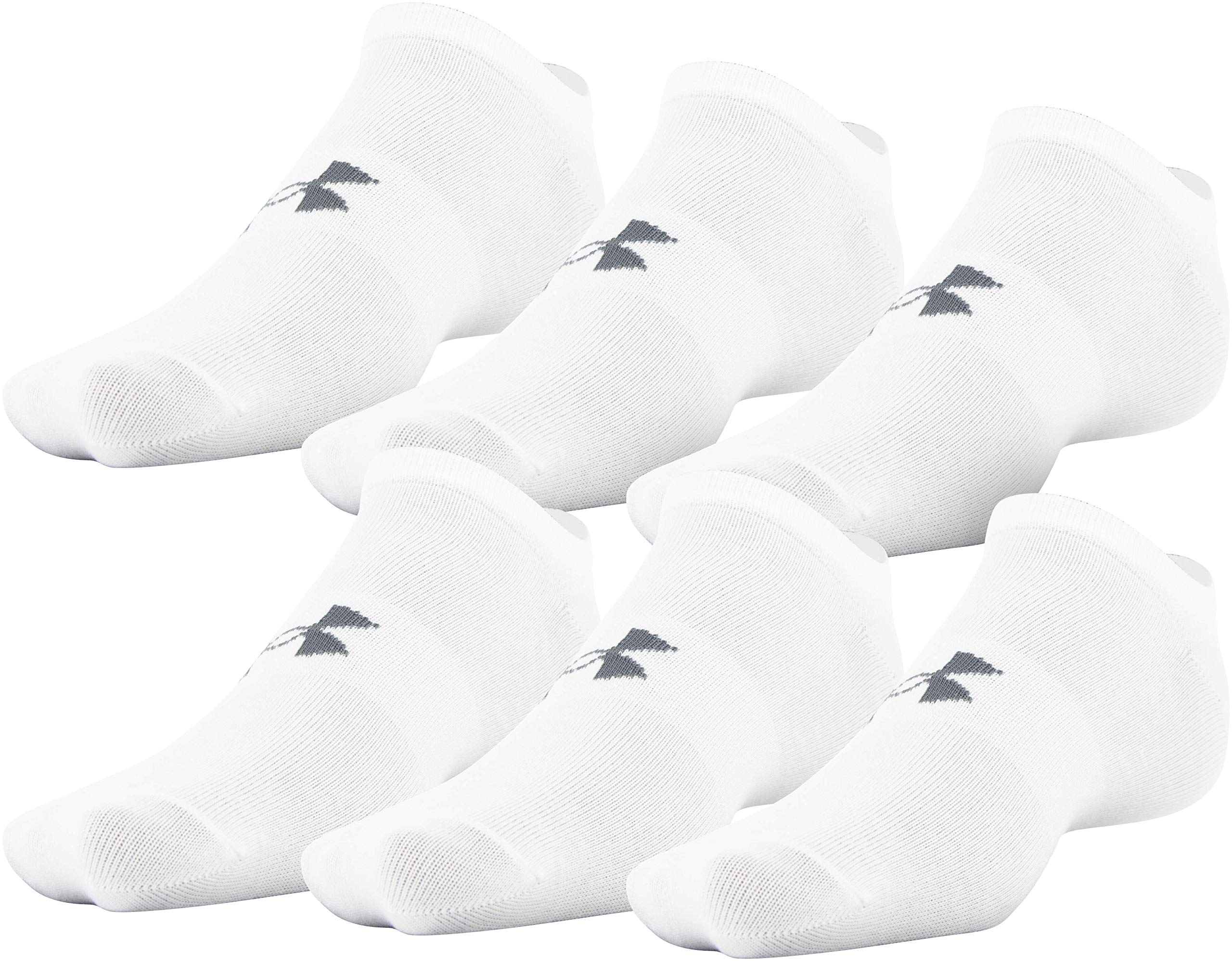 Under Armour Adult Essential Lite No Show Socks, 6-Pairs, White, Medium