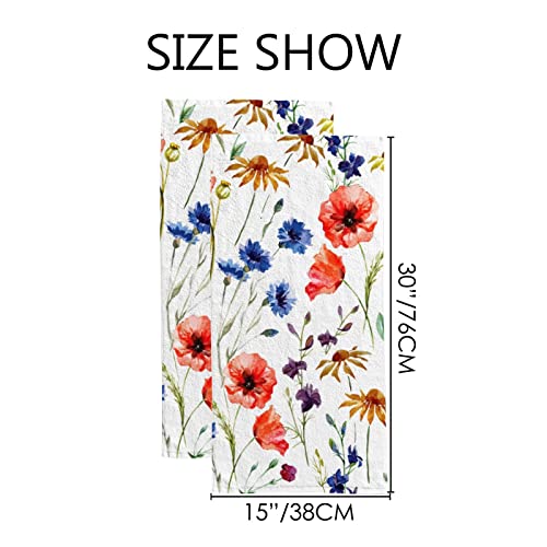 Vantaso Bath Hand Towels Set of 2 Spring Meadow Floral Soft and Absorbent Washcloths Kitchen Hand Towel for Bathroom Hotel Gym Spa