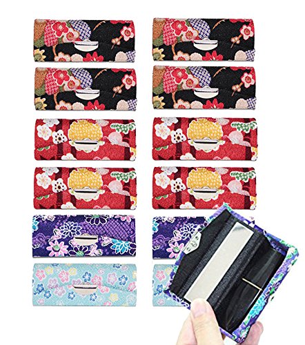 Set of 12 ~ Cute Japanese Flower Style Lipstick Case Holder w a Little Mirror