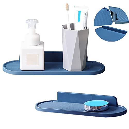 Fineget Floating Shelves Wall Mount Shelf Adhesive Soap Shower Shelves Plastic Shower Caddy for Bathroom Kitchen Bedroom Living Room Rustproof No Drilling Storage Organizer Sea-Blue 2 Pack