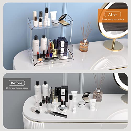 2 Tier Bathroom Countertop Organizer, Acrylic Vanity Tray for Spice Rack, Storage Shelf, Cosmetic & Make-up Storage, Under Sink Organizer for Bathroom, Kitchen, Living Room, Bedroom, Dressing Table