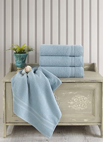 Blue Bath Towels 27" x 54" Quick-Dry High Absorbent 100% Turkish Cotton Towel for Bathroom, Guests, Pool, Gym, Camp, Travel, College Dorm, Shower (Blue, 4 Pack Bath Towel)