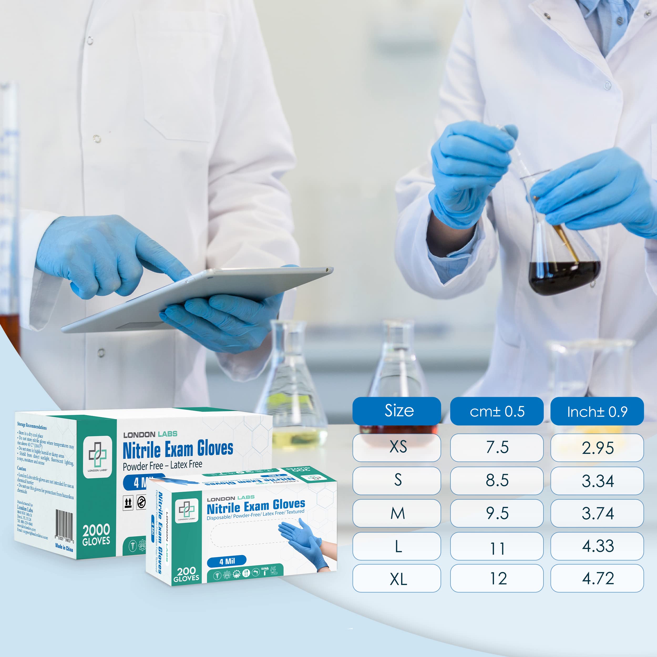 London Labs Nitrile Medical Exam Gloves 4 Mil Disposable Gloves, Latex Free Glove, Powder Free Multi-Purpose (200, X-Small)