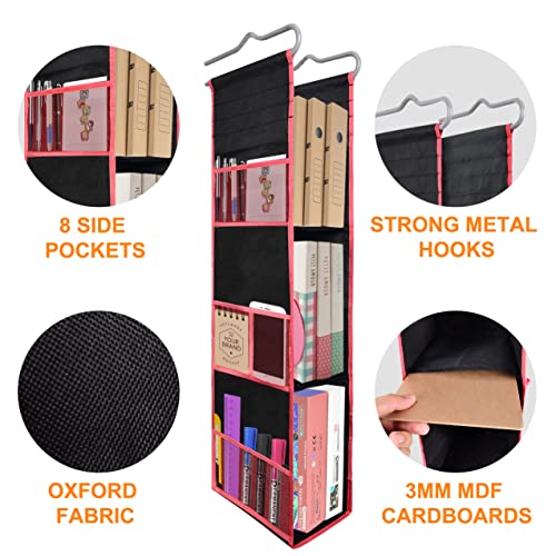 Libeder 3 Shelf Hanging Locker Organizer for School, Work, Gym, Closet, Adjustable Hanging Locker Accessories Shelves for Girls Boys, Hangs from Shelf, Hooks or Rod to Create Storage Space(Black-Red)