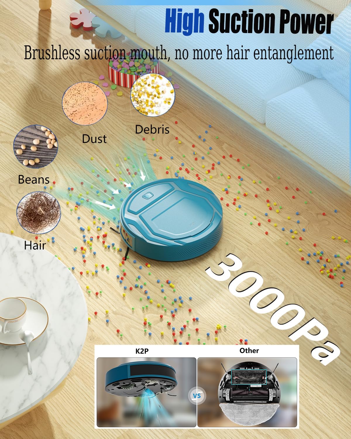 OKP Robotic Vacuum Cleaner, WiFi/App/Alexa, Robot Vacuum Cleaner with Schedule, Accurate Obstacle Crossing, Self-Charging, Slim Design, Quiet, Perfect for Hard Floors, Pet Hair, Carpets