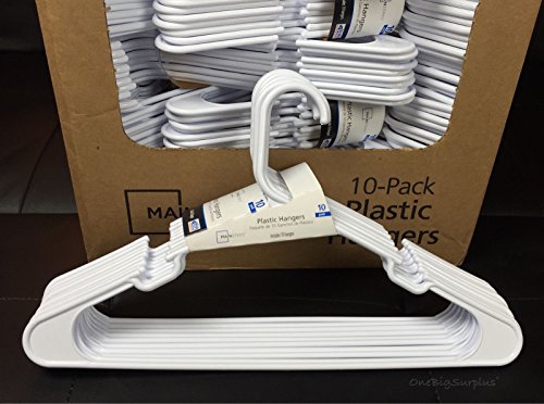 Lot 100 Mainstays Plastic Tubular Slotted White Adult Clothing Clothes Hangers