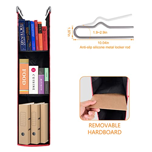 Libeder 3 Shelf Hanging Locker Organizer for School, Work, Gym, Closet, Adjustable Hanging Locker Accessories Shelves for Girls Boys, Hangs from Shelf, Hooks or Rod to Create Storage Space(Black-Red)