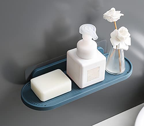 Fineget Floating Shelves Wall Mount Shelf Adhesive Soap Shower Shelves Plastic Shower Caddy for Bathroom Kitchen Bedroom Living Room Rustproof No Drilling Storage Organizer Sea-Blue 2 Pack