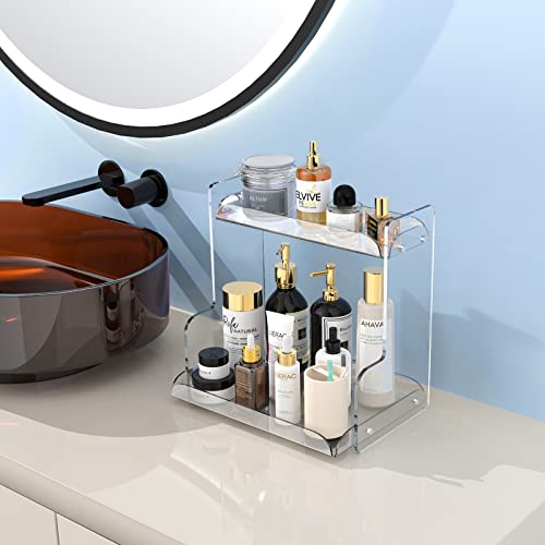 2 Tier Bathroom Countertop Organizer, Acrylic Vanity Tray for Spice Rack, Storage Shelf, Cosmetic & Make-up Storage, Under Sink Organizer for Bathroom, Kitchen, Living Room, Bedroom, Dressing Table