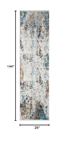 SAFAVIEH Shivan Collection 2'2" x 12' Ivory/Grey SHV742A Modern Abstract Non-Shedding Living Room Bedroom Runner Rug