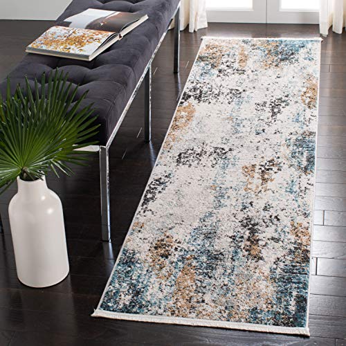 SAFAVIEH Shivan Collection 2'2" x 12' Ivory/Grey SHV742A Modern Abstract Non-Shedding Living Room Bedroom Runner Rug