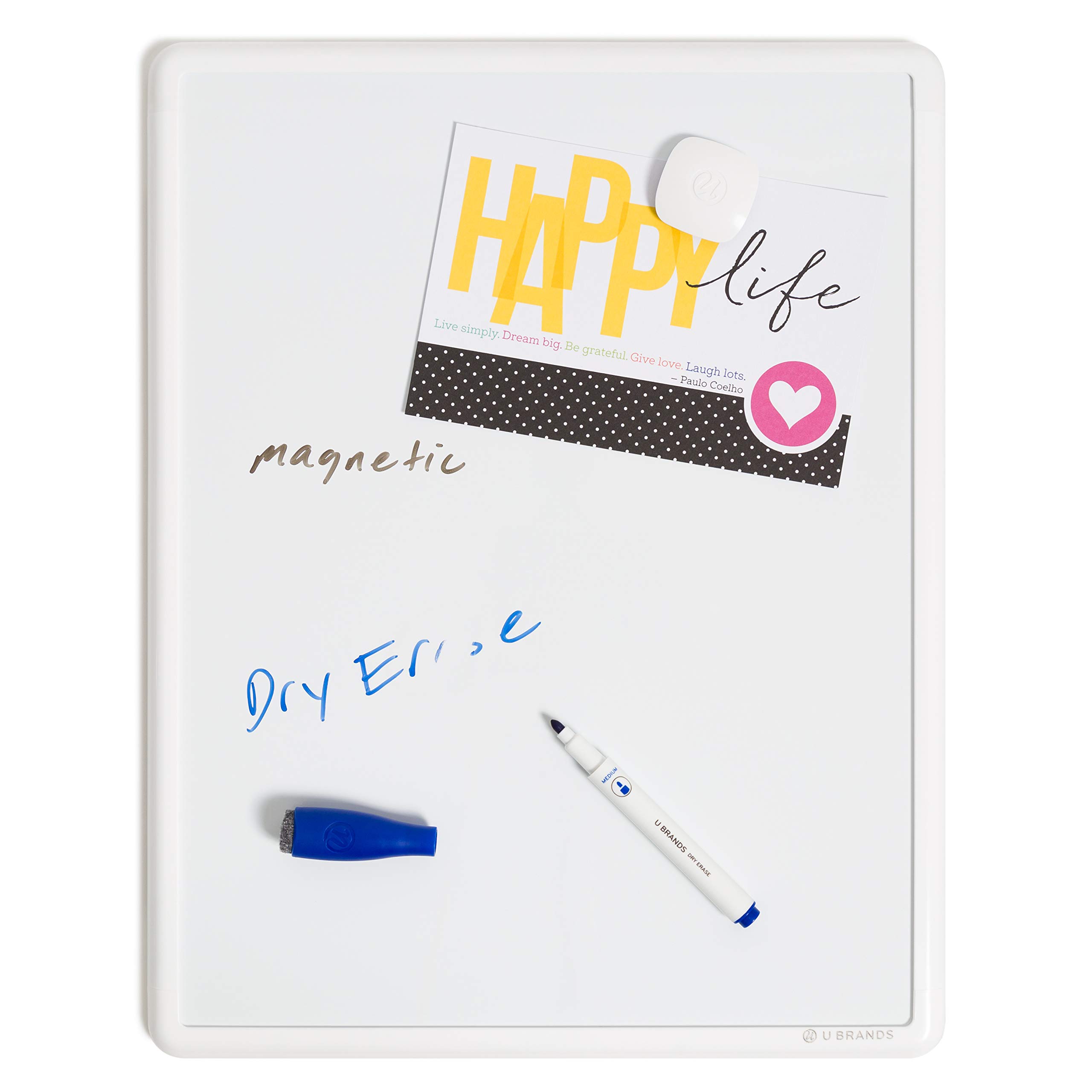 U Brands Contempo Magnetic Dry Erase Board Kit, 11”x14”, White Modern Frame, includes 4 Markers and Magnet