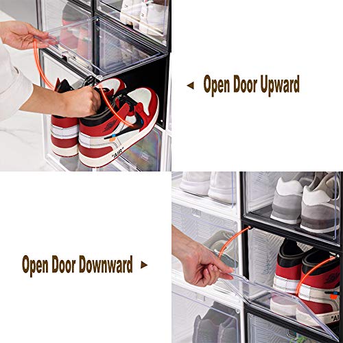Shoe Organizer with Hard & Thick Plastic Board Shoe Storage Boxes Fits US Size 13, shoe boxes Clear Plastic Stackable Measure L14.2xW11.2xH8.5(inch) For Sneaker High Heel Storage & Display (YB-12PK)