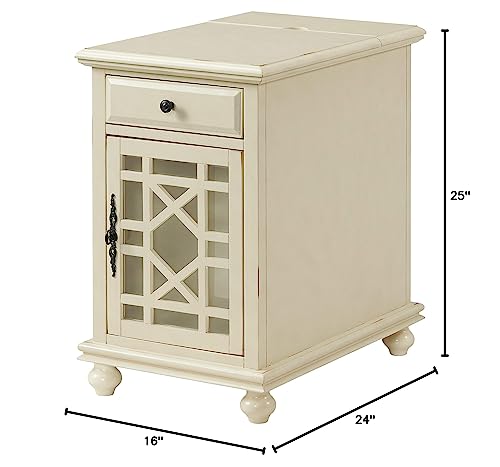 Martin Svensson Home Elegant Chairside End Table with Power, Antique Cream White
