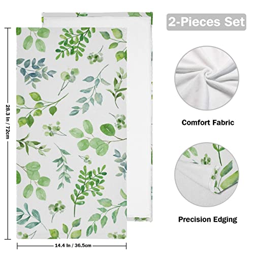 Green Leaves Hand Towels 2 Pcs Tropical Plant Soft Absorbent Face Towel Multipurpose for Hotel Gym Guest Home Decorative