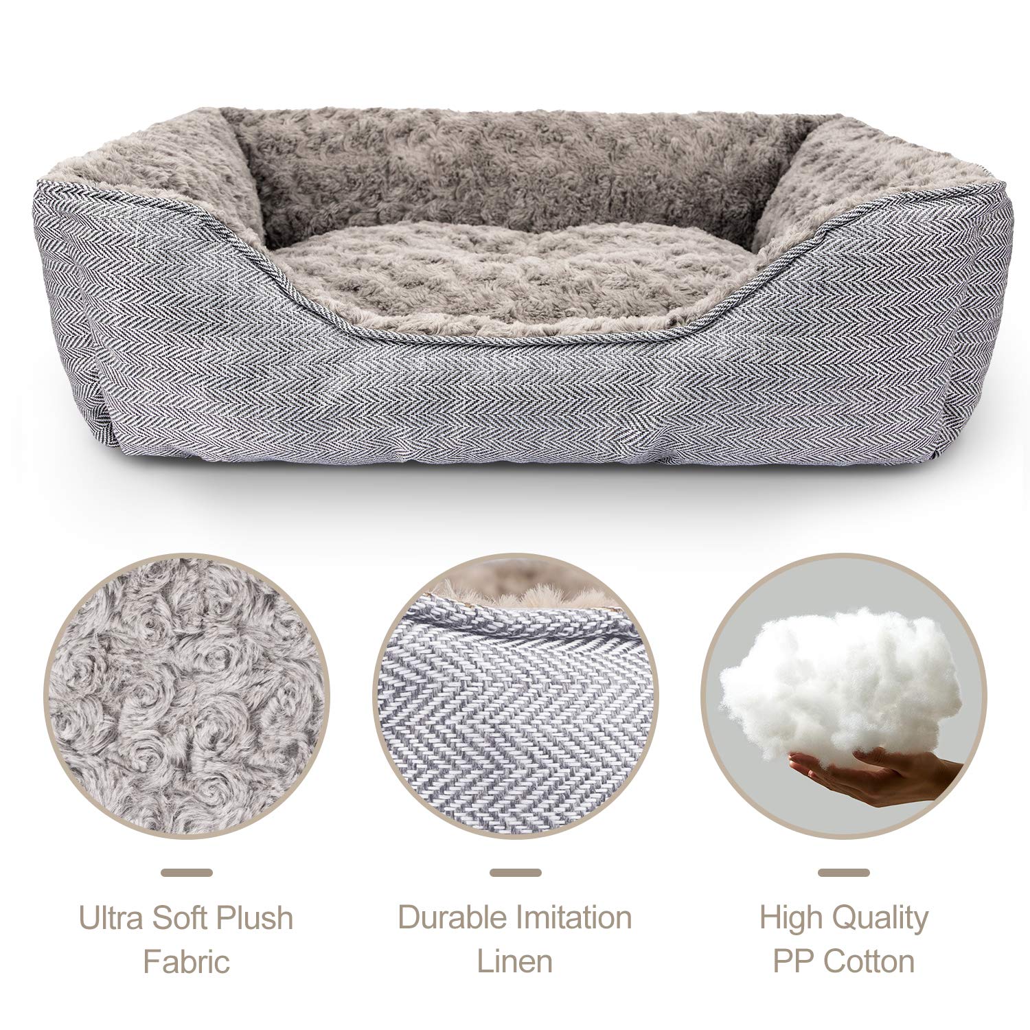 FURTIME Dog Bed for Large Medium Small Dogs Soft Washable Pet Bed Orthopedic Dog Sofa Bed Breathable Rectangle Sleeping Bed Anti-Slip Bottom(35'', Grey)