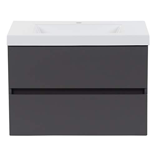 Spring Mill Cabinets Innes 30 Inch Floating Bathroom Vanity with White Single Sink Top, 2 Soft-Close Drawers, 30.5" W x 18.75" D x 22.25" H, Cement
