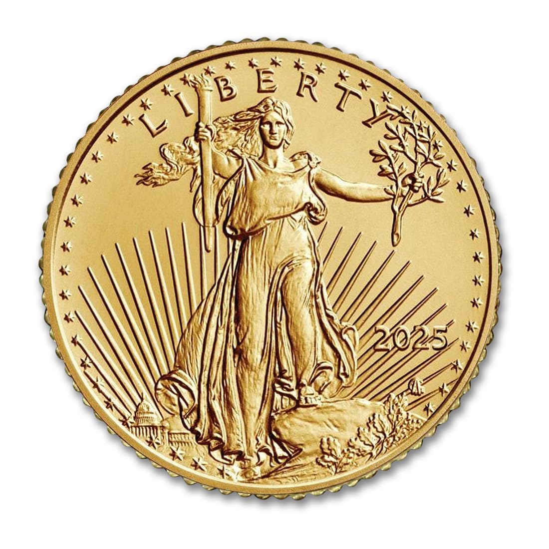 2025 1/10 oz American Gold Eagle Coin Brilliant Uncirculated with a Certificate of Authenticity $5 BU