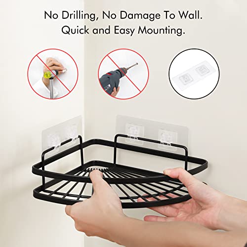 KES Shower Caddy Corner, Self-Adhesive Shower Corner Shelf, Stainless Steel Shower Organizer Matte Black 2 Pack, BSC219DF-BK-P2