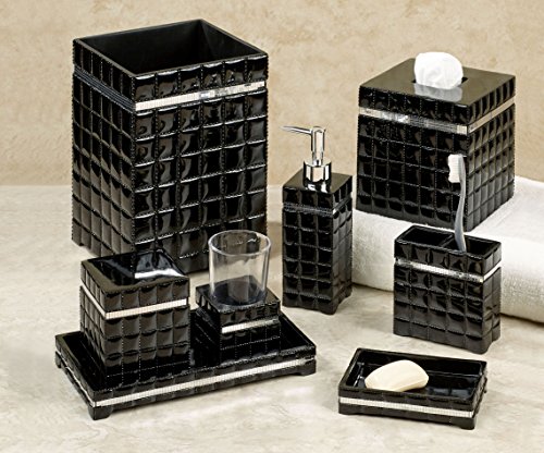 nu steel GB-8PC/SET Giraffe Black Bath Accessory Set for Vanity Countertops 8 Piece Includes Cotton Container, Dish,Toothbrush, Tumbler,soap Lotion,Waste Basket,Tissue Box Holder,Tray-Resin, 8