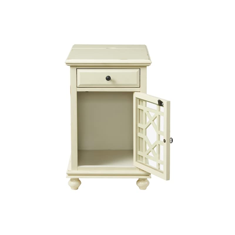 Martin Svensson Home Elegant Chairside End Table with Power, Antique Cream White