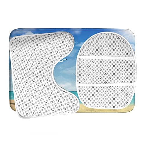 WONDERTIFY Lighthouse Bathroom Antiskid Pad Beach Bright Cloud Blue Sky 3 Pieces Bathroom Rugs Set, Bath Mat+Contour+Toilet Lid Cover Colorful