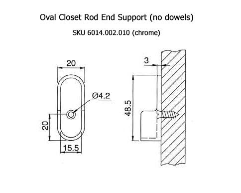 Wood Technology Oval Closet Rod End Support in Chrome - 10 Pack