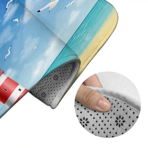WONDERTIFY Lighthouse Bathroom Antiskid Pad Beach Bright Cloud Blue Sky 3 Pieces Bathroom Rugs Set, Bath Mat+Contour+Toilet Lid Cover Colorful
