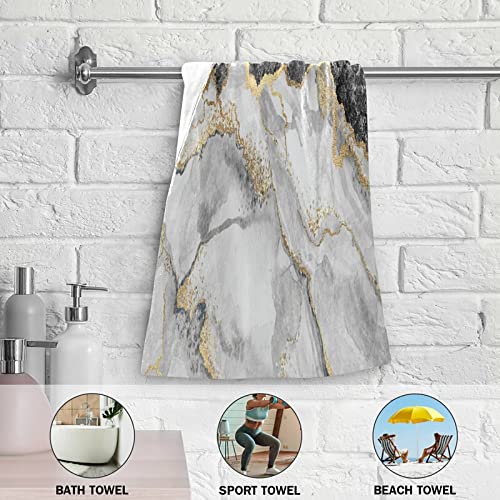 Hand Towels,2 Pack Soft Luxury Towel Gold Black Marble for Bathroom Kitchen, Beach