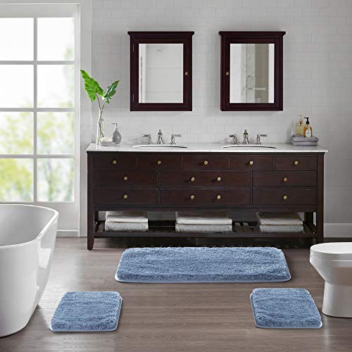 Suchtale Bathroom Rug Non Slip Bath Mat for Bathroom (16 x 24, Blue) Water Absorbent Soft Microfiber Shaggy Bathroom Mat Machine Washable Bath Rug for Bathroom Thick Plush Rugs for Shower