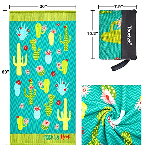 Touchat Beach Towel Oversized,Thick Microfiber Beach Towel 30βx60β,Super Absorbent Sand Free Cute Cactus Cool Swim Beach Towels for Kids,Men,Women,Boys,Girls