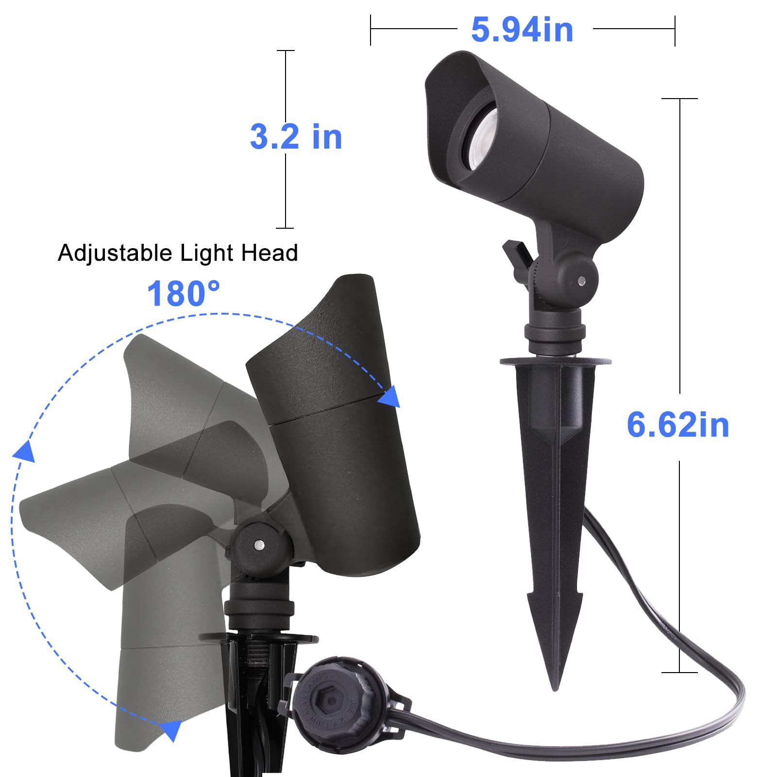 E ENERGETIC LIGHTING LED Landscape Lights with Connectors, 12V Low Voltage, Warm White 3000k, 4W, 175LM, Outdoor Waterproof Garden Pathway Lights Wall Tree Flag Spotlights with Spike Stand, 2 Pack