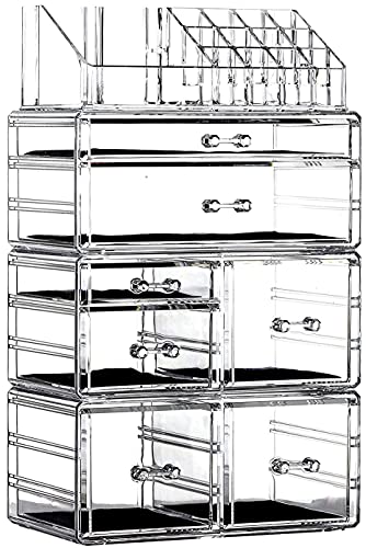 Cq acrylic Makeup Organizer Skin Care Large Clear Cosmetic Display Cases Stackable Storage Box With 7 Drawers For Vanity,Set of 4