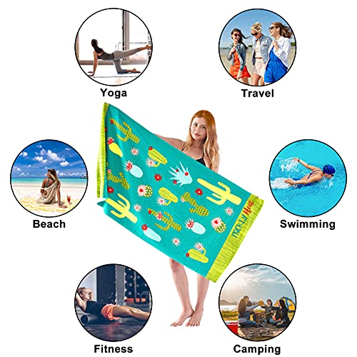 Touchat Beach Towel Oversized,Thick Microfiber Beach Towel 30βx60β,Super Absorbent Sand Free Cute Cactus Cool Swim Beach Towels for Kids,Men,Women,Boys,Girls